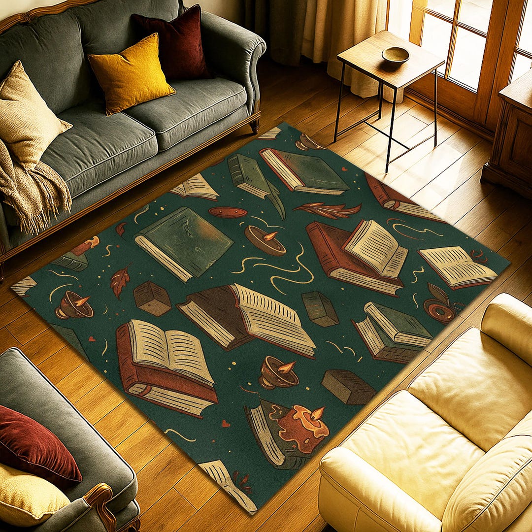 Dark Academia Book Rug, Vintage Reading Carpet With Candles, Mystical ...
