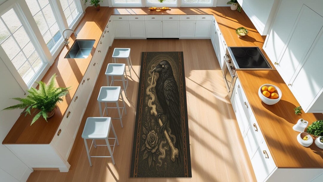 Dark Raven Bone Rug for Witch Altars, Gothic Crow Art Carpet, Macabre ...