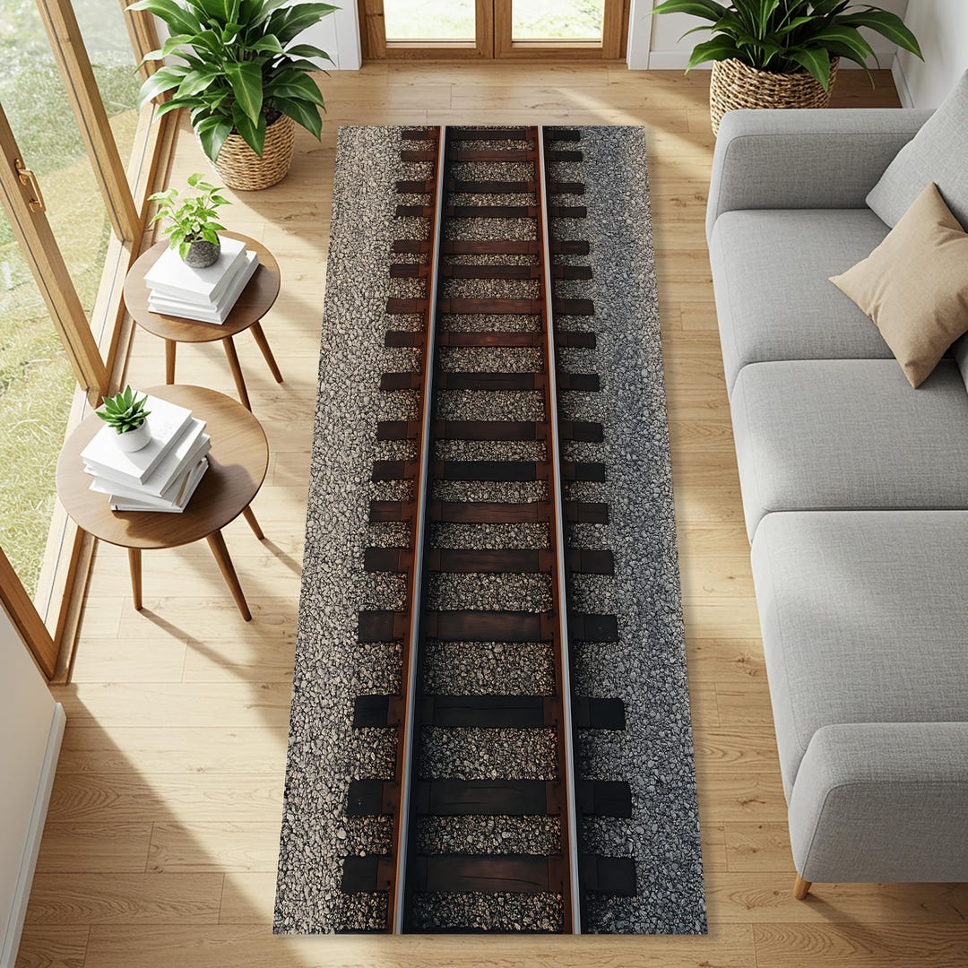 Railroad Track Runner Rug, Train Railway Hallway Carpet, Industrial ...