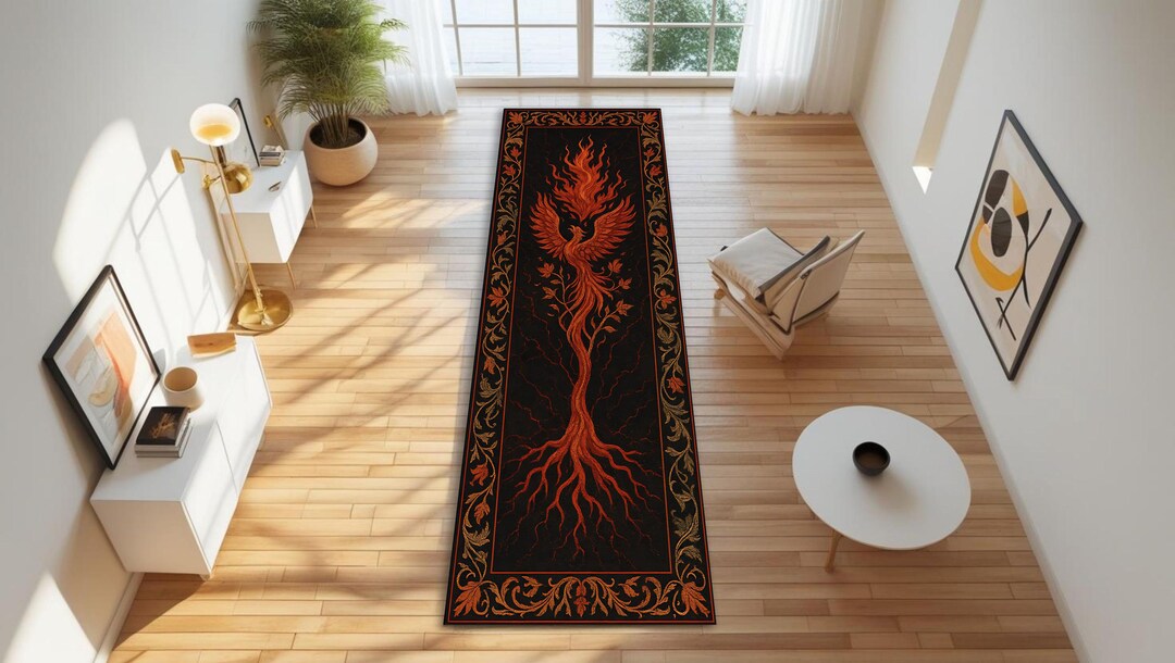Phoenix Fire Rug, Gothic Phoenix Runner Carpet, Dark Myth Bird Carpet ...