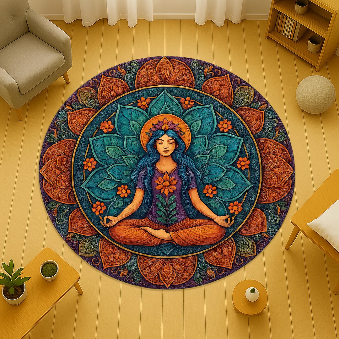 Meditation Goddess Round Rug Mandala Floral Carpet Yoga Energy Balance ...