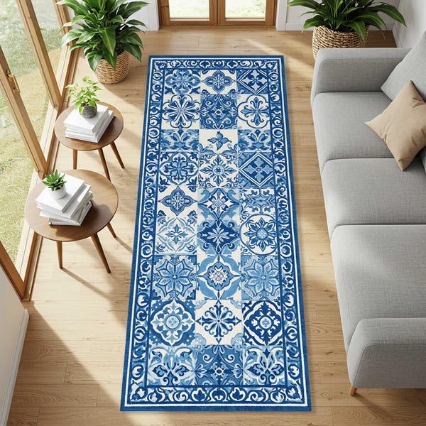 Painted Floor Cloth Blue - Etsy UK