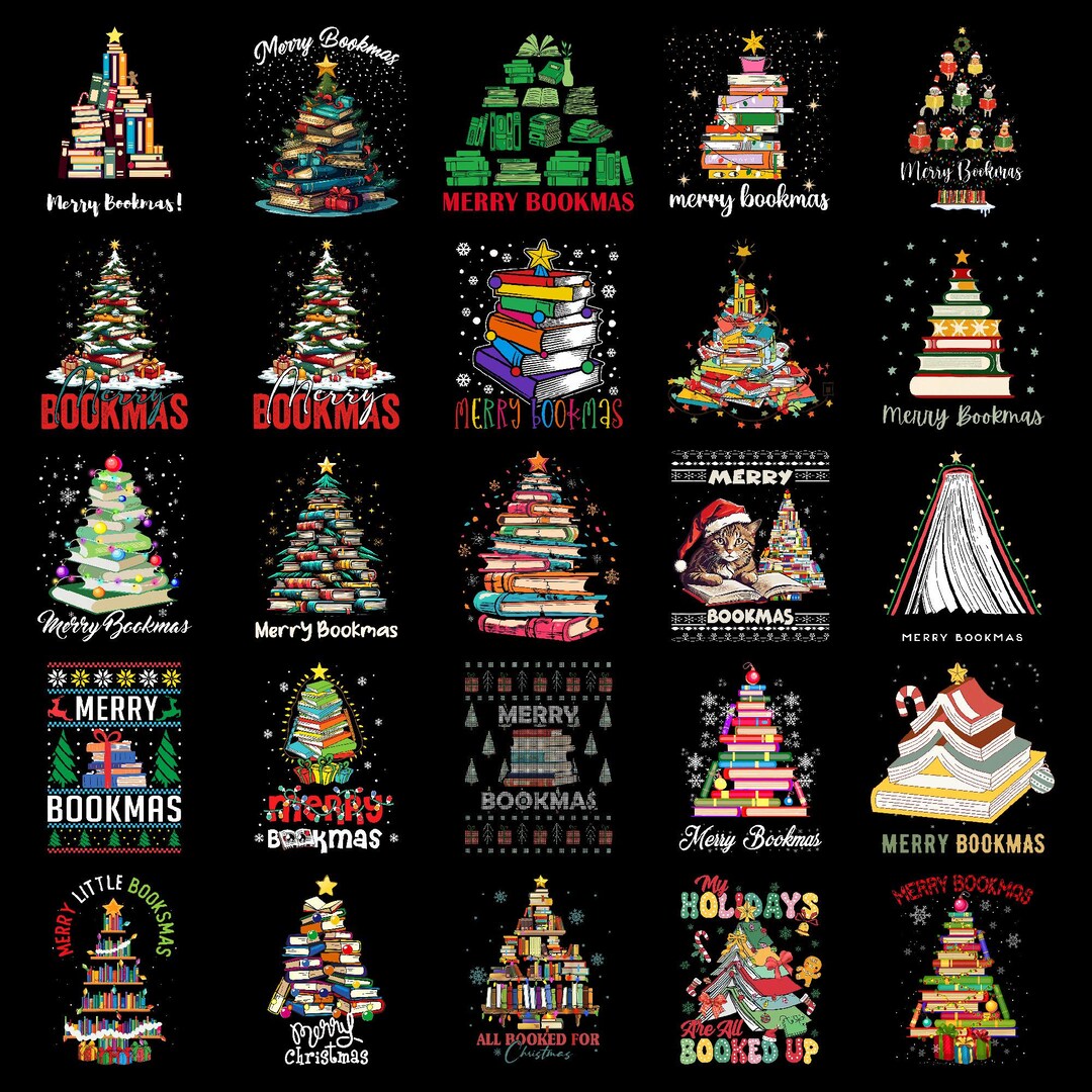 Merry Bookmas PNG Bundle, Christmas Book Tree Clipart, Holiday Reading ...