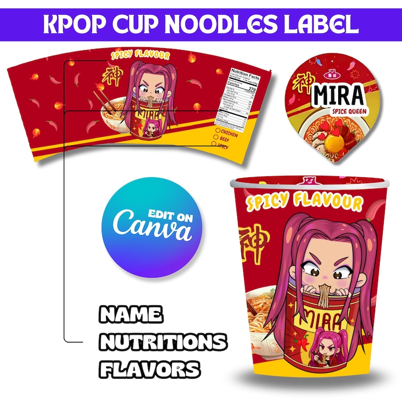 Kpop Demon Hunters, Canva Editable Cup Noodle Labels Ramyeon, Cosplay ...