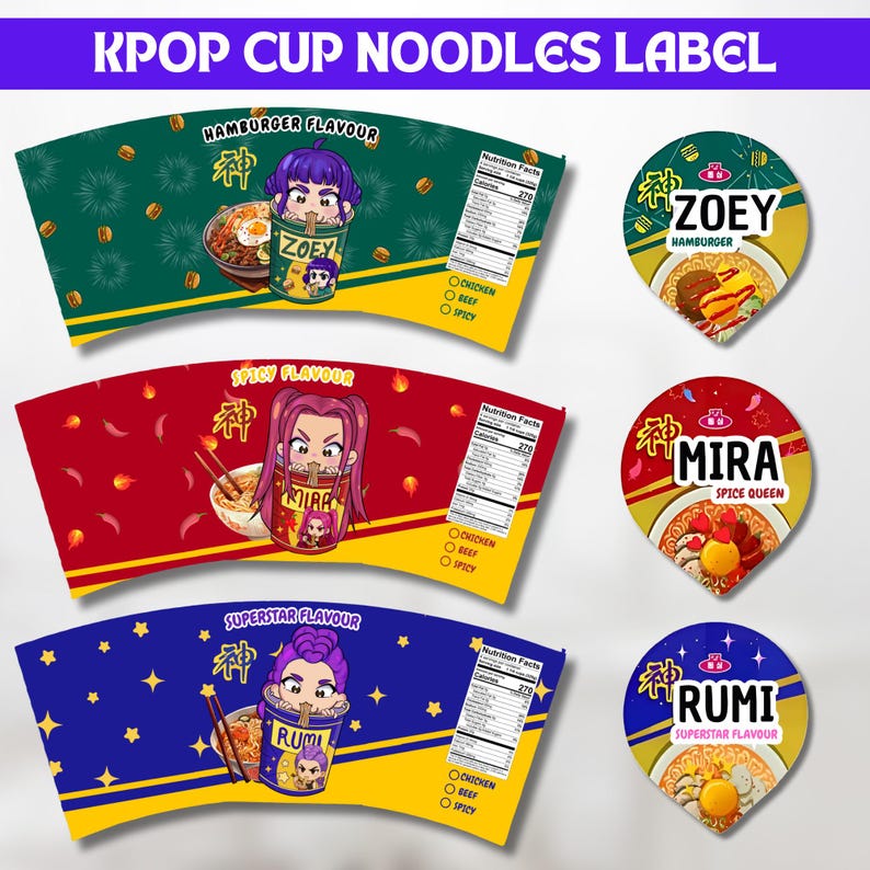 Kpop Demon Hunters, Canva Editable Cup Noodle Labels Ramyeon, Cosplay ...