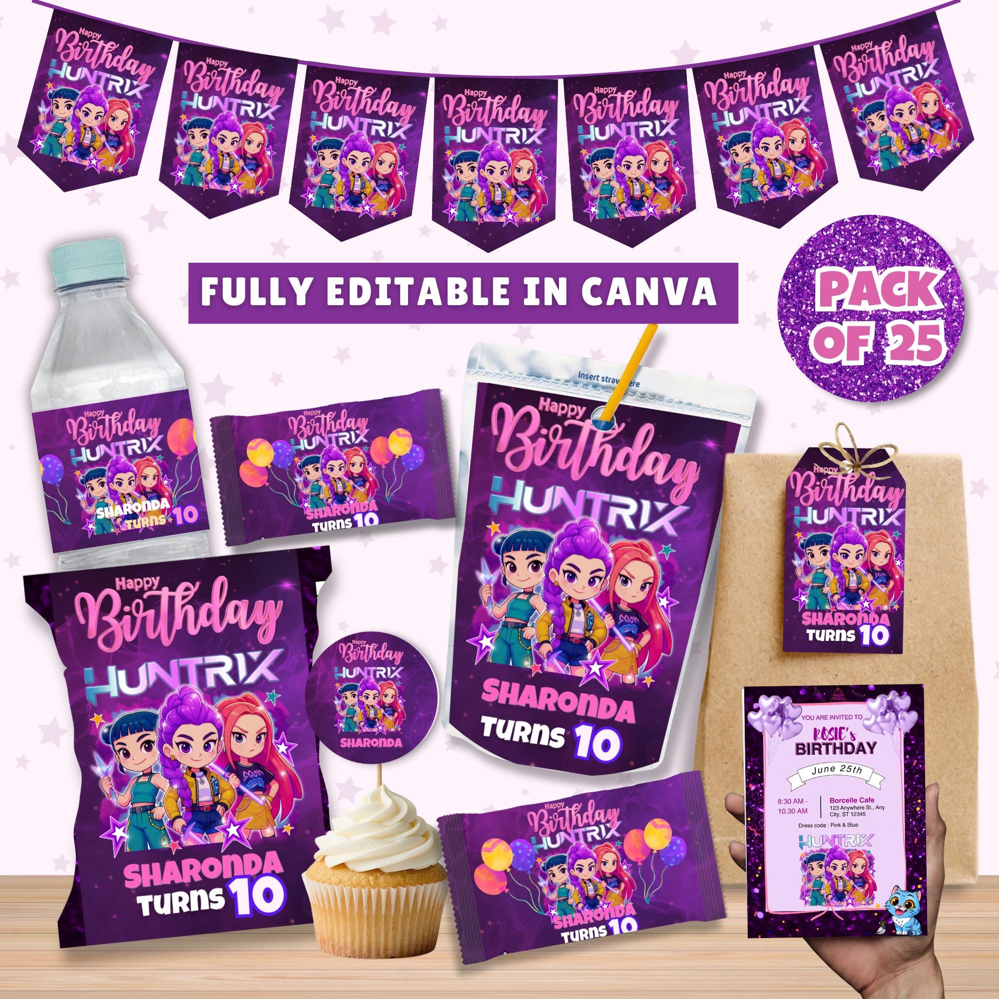 25+ Kpop Demon Hunter Editable Labels, Kpop Birthday Party Bundle, Kpop ...