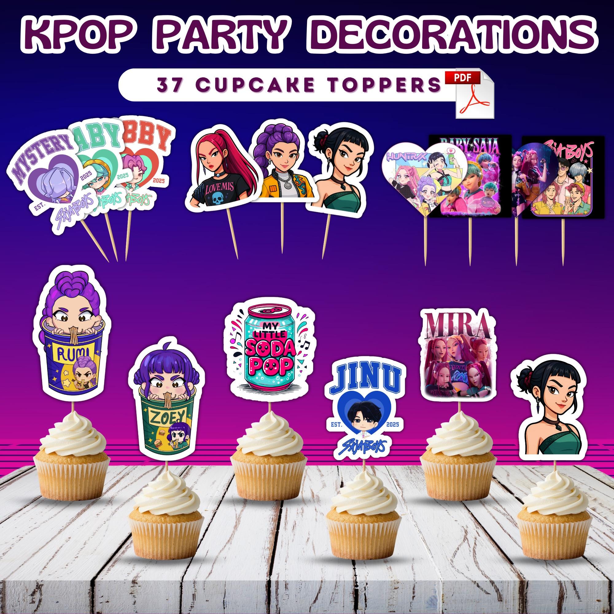 35+ Printable K-pop Demon Hunters Party Decorations, Huntrix Cupcake ...