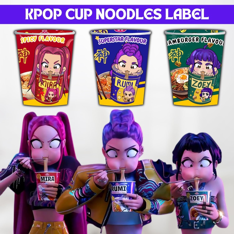 Kpop Demon Hunters, Canva Editable Cup Noodle Labels Ramyeon, Cosplay ...