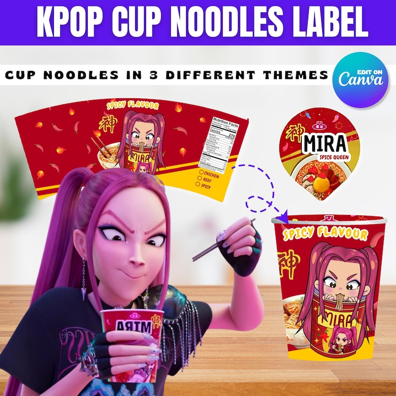 Kpop Demon Hunters, Canva Editable Cup Noodle Labels Ramyeon, Cosplay ...