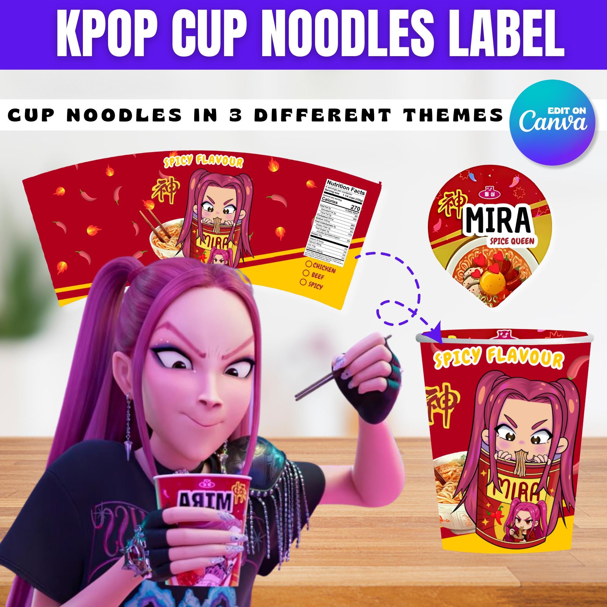 Kpop Demon Hunters, Canva Editable Cup Noodle Labels Ramyeon, Cosplay ...