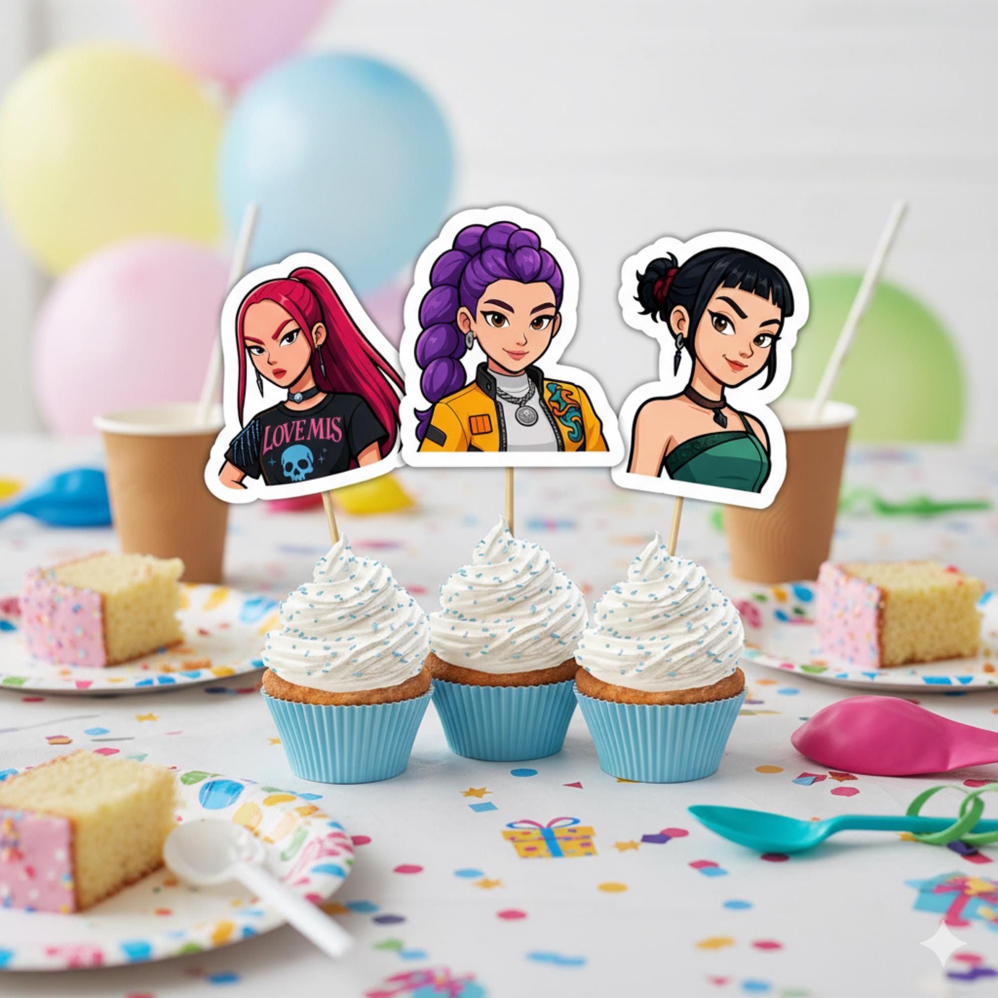 35+ Printable K-pop Demon Hunters Party Decorations, Huntrix Cupcake ...
