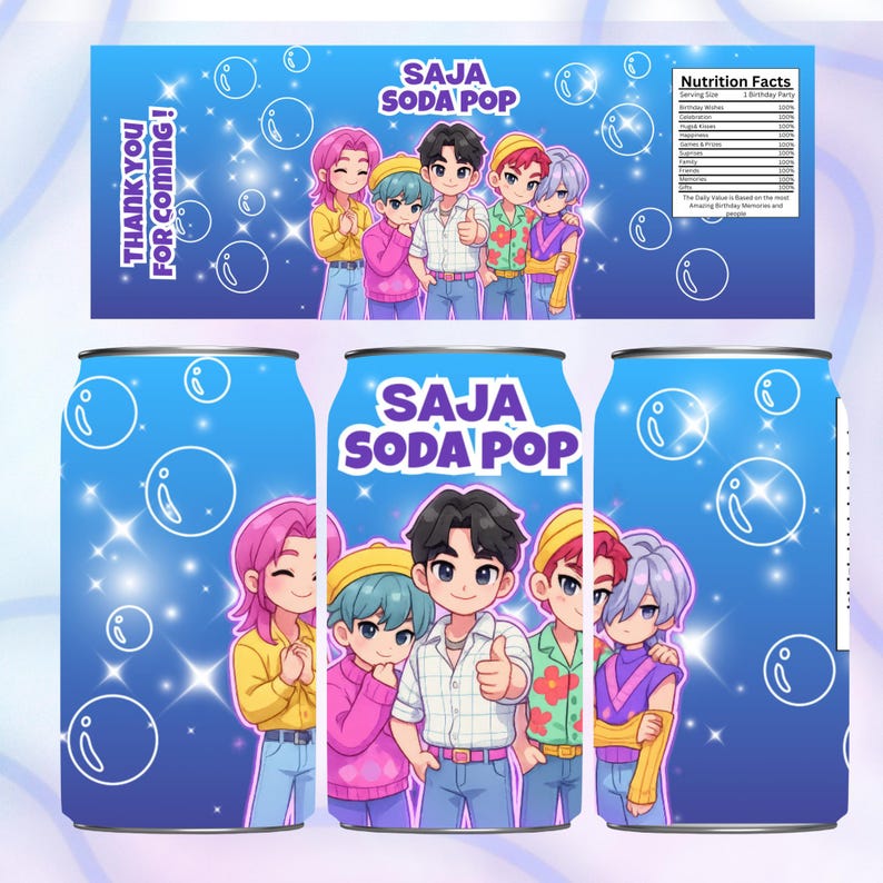 6+ Kpop Demon Hunters Soda Can Labels | Saja Boys Birthday Party Pop ...