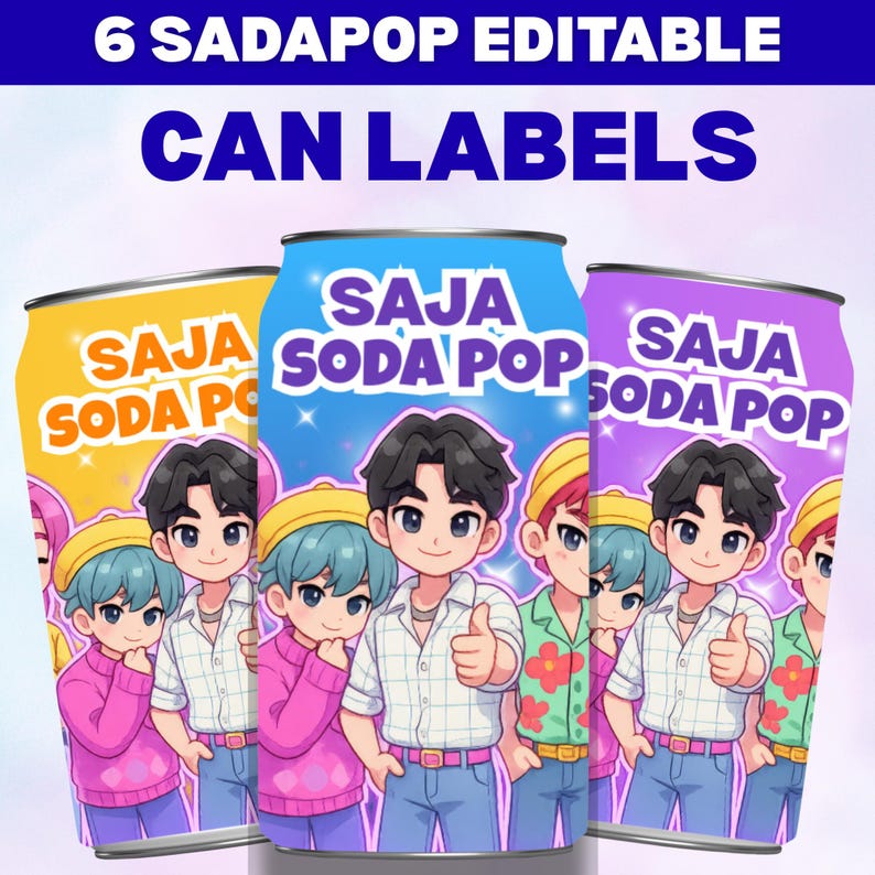 6+ Kpop Demon Hunters Soda Can Labels | Saja Boys Birthday Party Pop ...