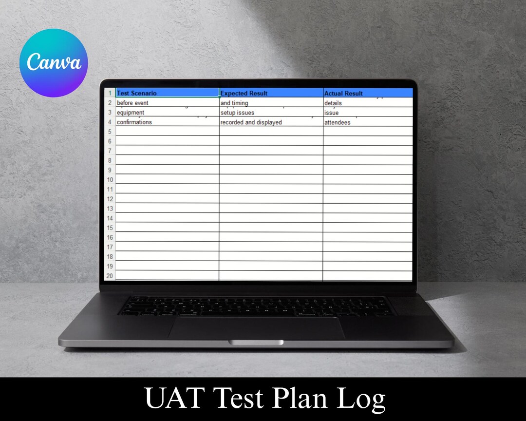 UAT Test Plan Log Template | Digital User Acceptance Testing Sheet ...