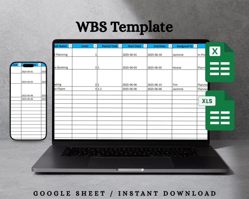 Printable WBS Template: Editable Excel Sheet for Project Management ...
