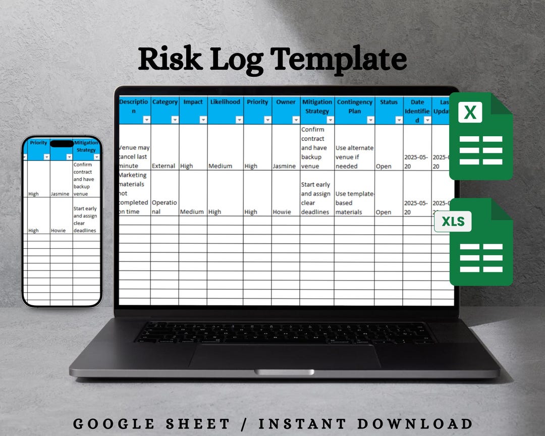 Project Risk Log Template: Editable Excel Tracker (instant Download) - Etsy