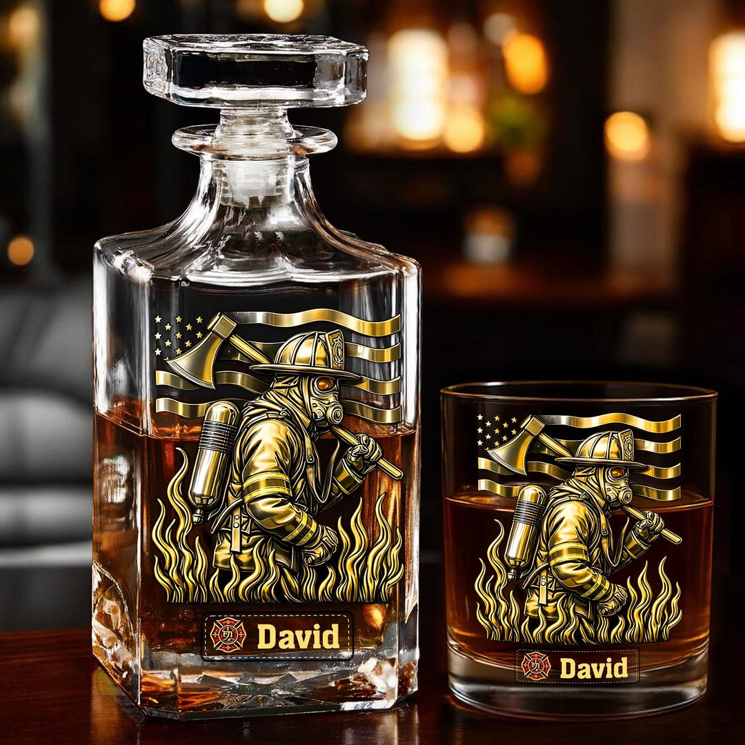 Firefighter Themed Whiskey Decanter Set, Personalized Fireman Glassware ...