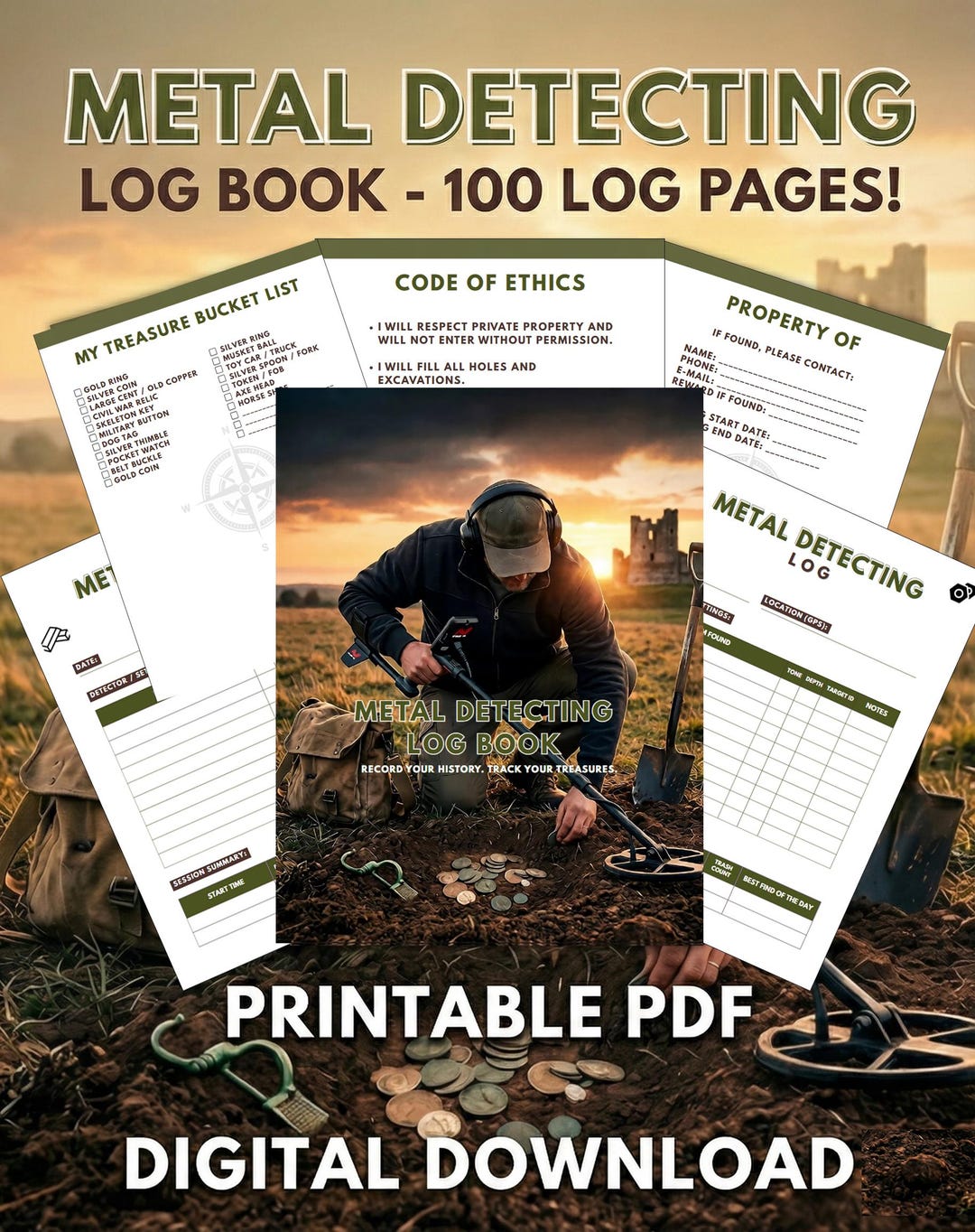 Metal Detecting Log Book Printable PDF, Treasure Hunting Journal, Finds ...