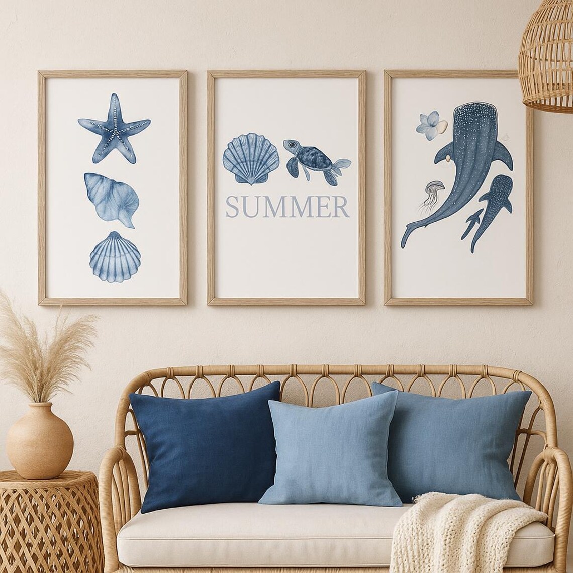 Ocean Blue Wall Art – Set of 3 Printable Summer Posters – Sea Life ...