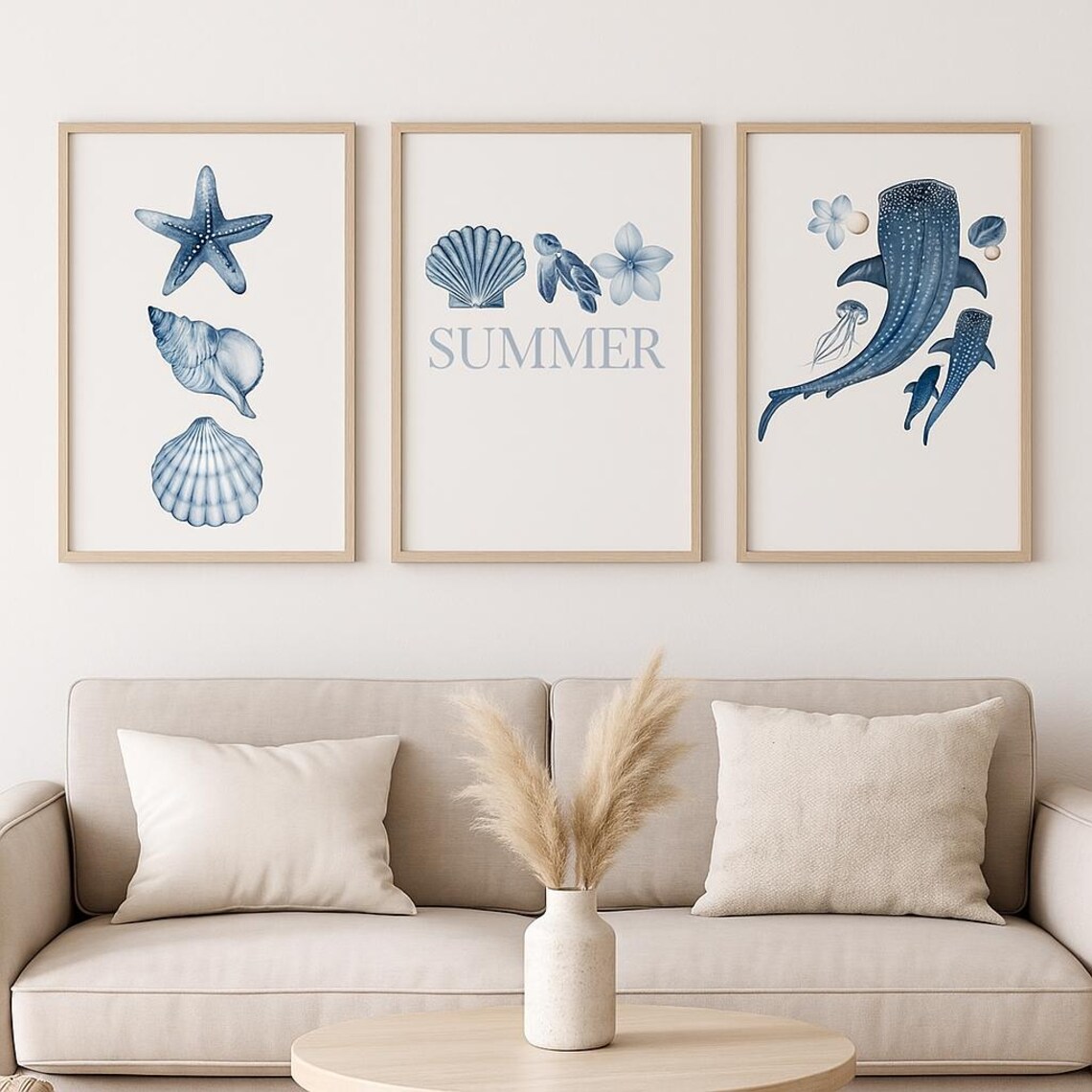 Ocean Blue Wall Art – Set of 3 Printable Summer Posters – Sea Life ...