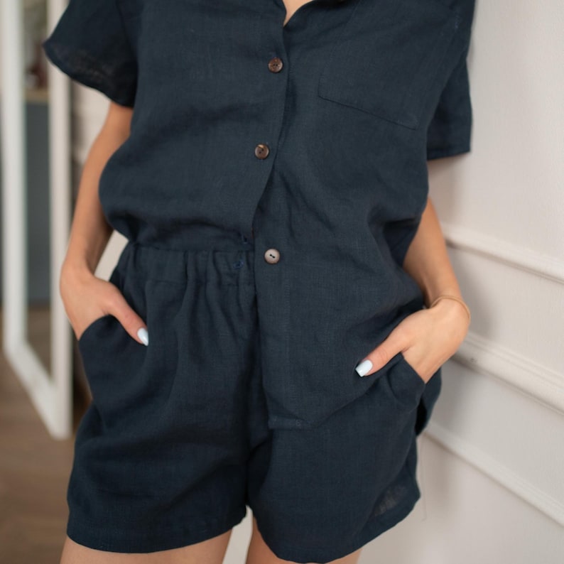 Softened LINEN Pajama Set With Linen Shirt and Linen Shorts. Linen ...