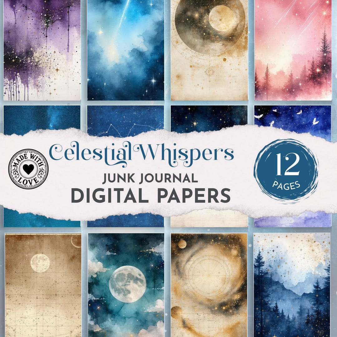 Starry Sky Digital Paper, Celestial Stars Junk Journal Pages, Night Sky ...