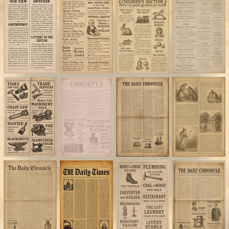 Vintage Newspaper Junk Journal Pages, Retro Advertisements and Old ...