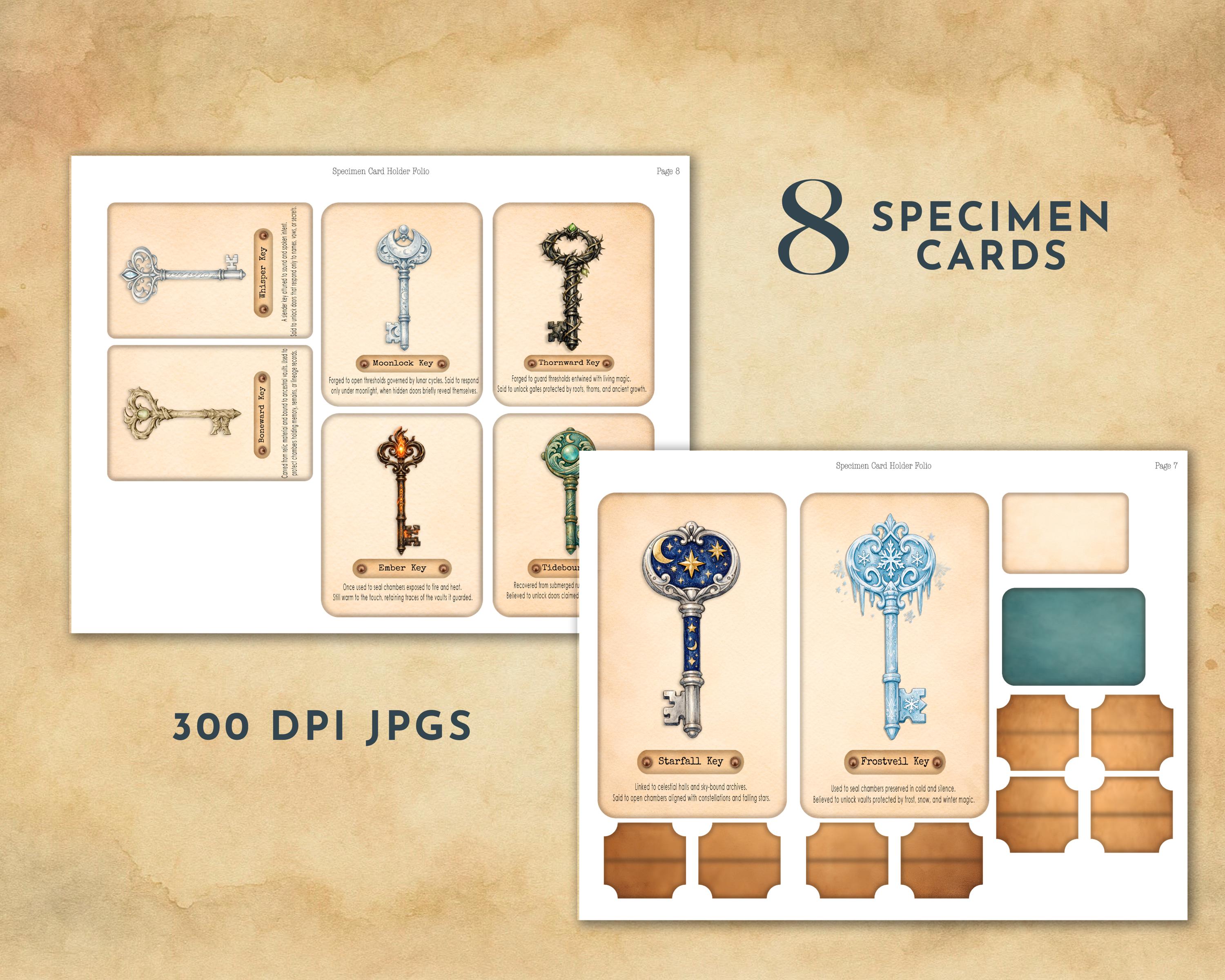 Junk Journal Digital Specimen Cards Folio, Enchanted Keys Specimen Card ...