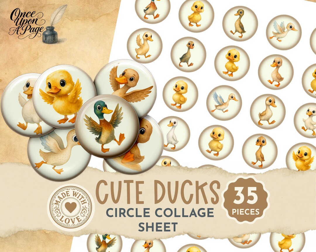 Duck Circle Tag Set, Round Tags Printable Ephemera, Ducklings Circle ...