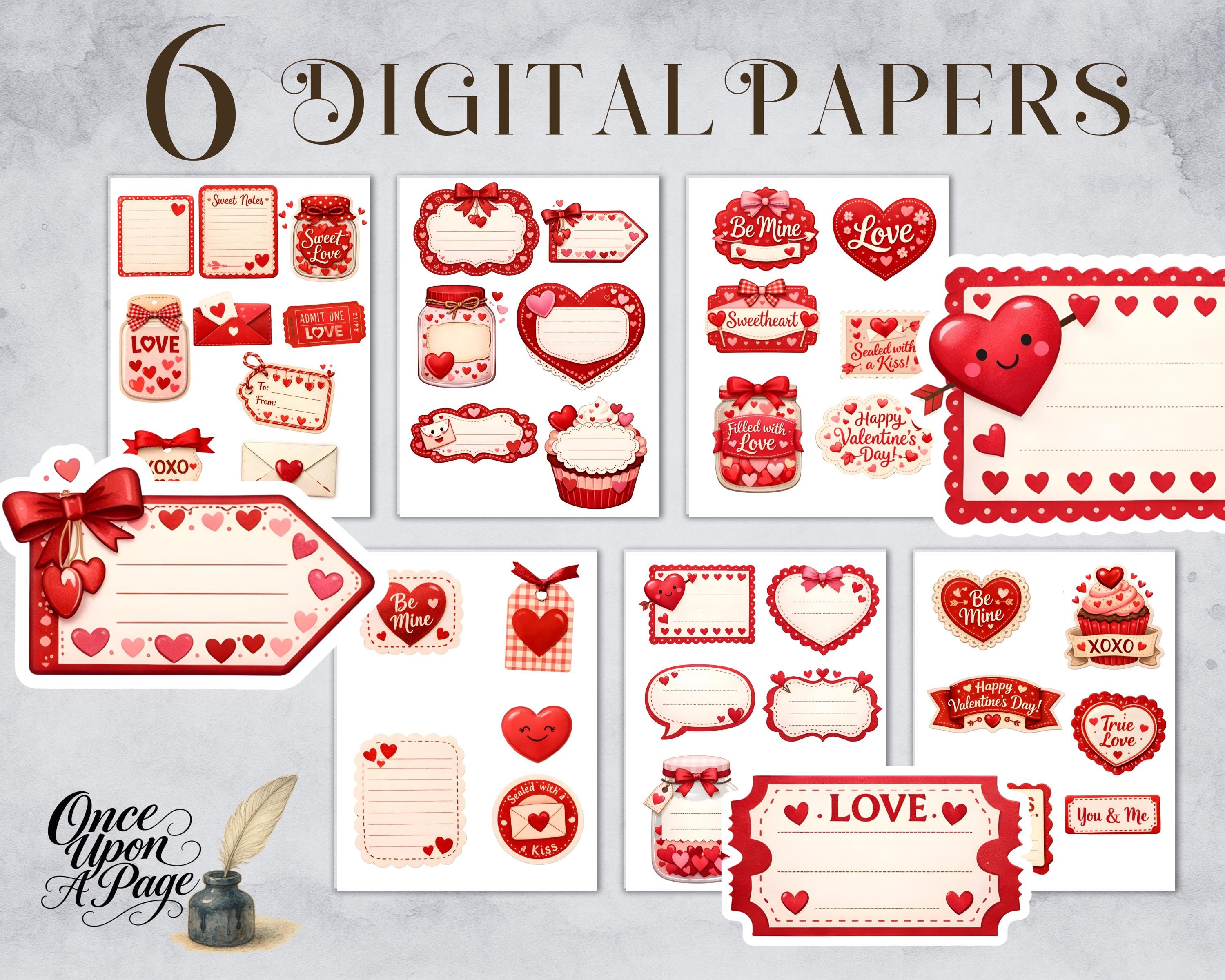 Junk Journal Digital Fussy Cuts, Sweet Valentine Labels, Cute Love ...