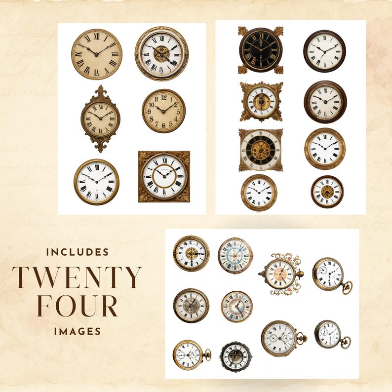Vintage Clock Face Fussy Cuts, Printable Time Ephemera, Junk Journal ...