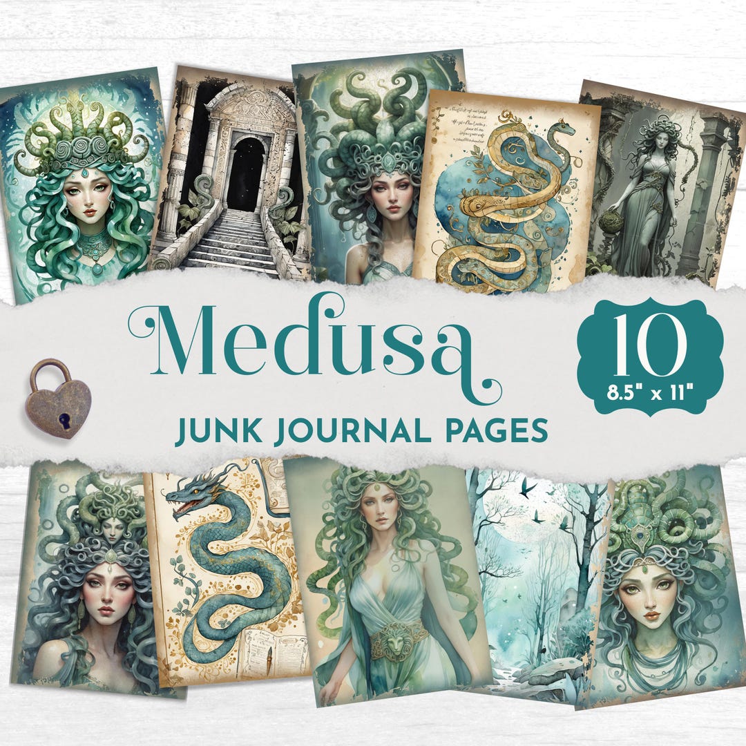 Medusa Junk Journal Pages Kit, Snake Journal Printables, Ancient Greece ...