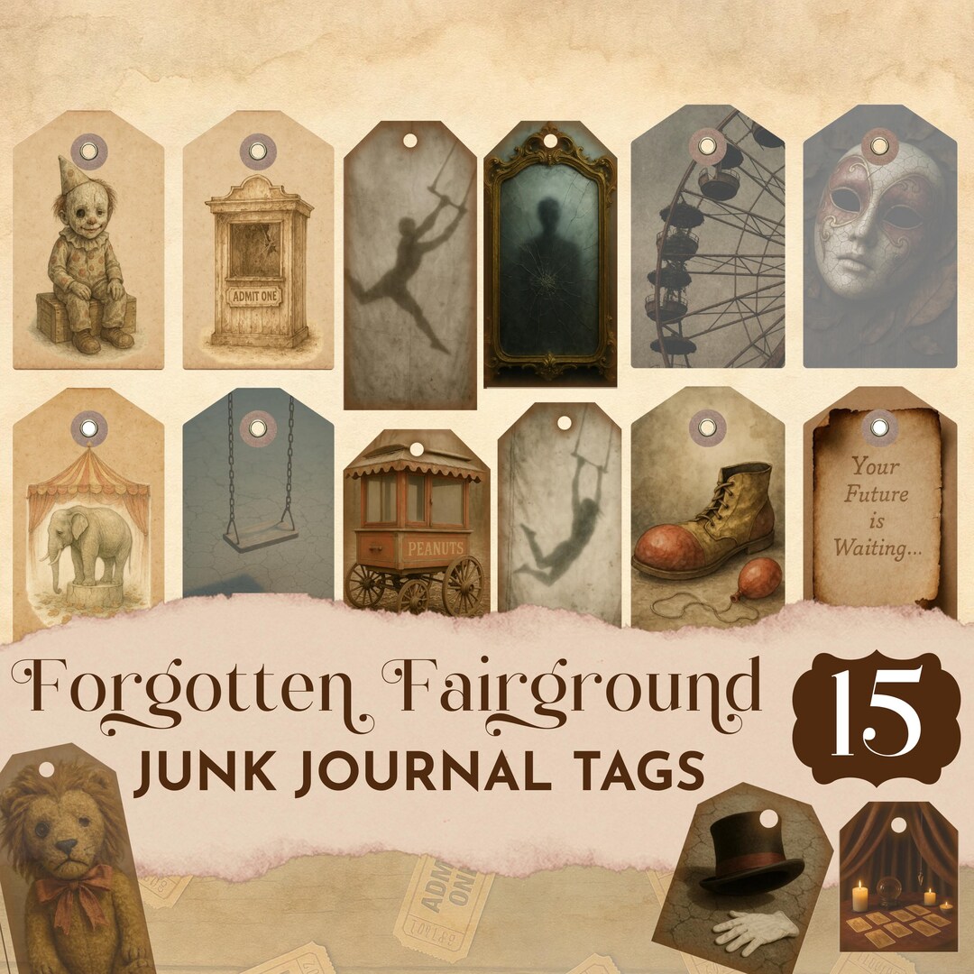Forgotten Fairgrounds Junk Journal Tags, Spooky Circus Ephemera, Creepy ...