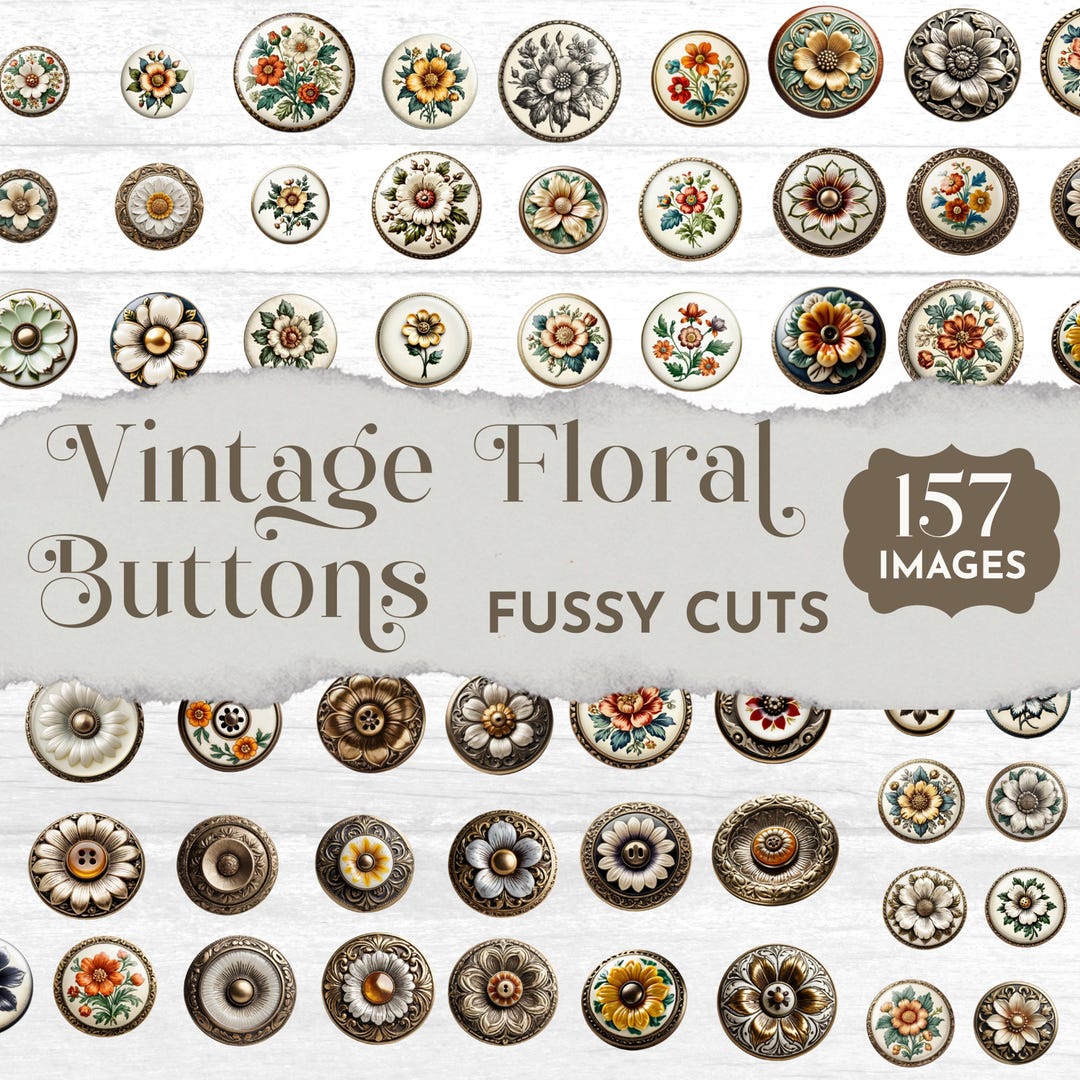 Printable Junk Journal Buttons, Vintage Floral Button Ephemera, Fussy ...