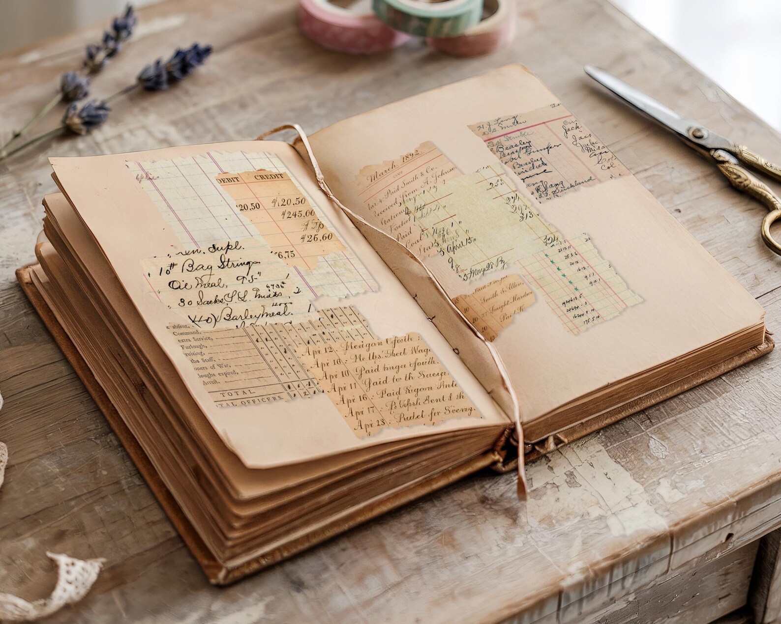 Ledger Fragments Torn Paper Ephemera, Vintage Accounting Scrapbook ...