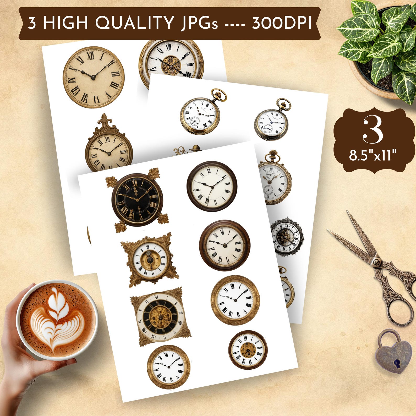 Vintage Clock Face Fussy Cuts, Printable Time Ephemera, Junk Journal ...