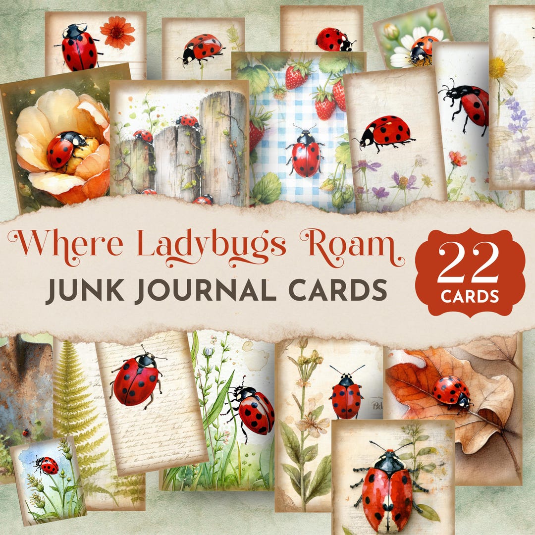 Ladybug Junk Journal Cards, Printable Nature Ephemera, Red Bug Paper ...