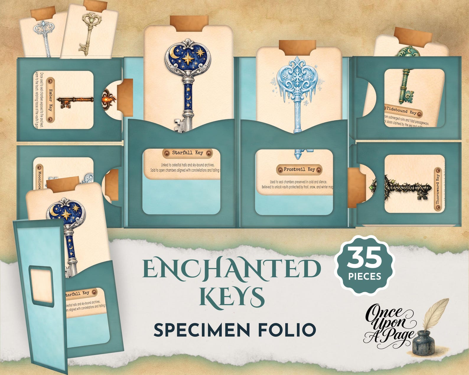 Junk Journal Digital Specimen Cards Folio, Enchanted Keys Specimen Card ...