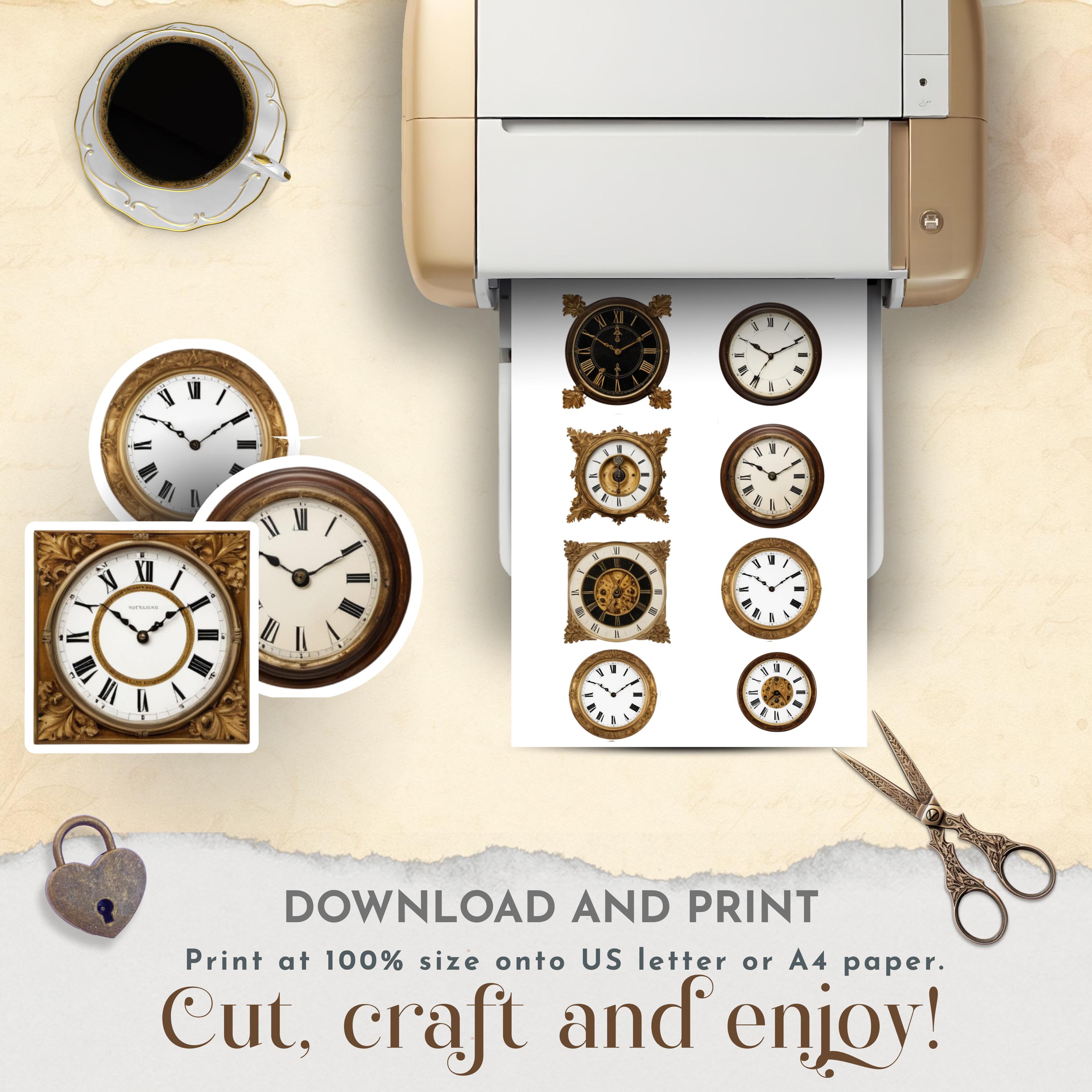 Vintage Clock Face Fussy Cuts, Printable Time Ephemera, Junk Journal ...