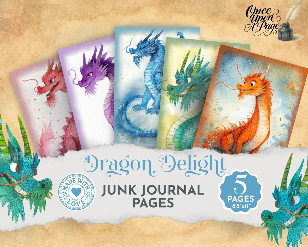 Dragon Junk Journal Pages, Fantasy Printable Papers, Whimsical ...