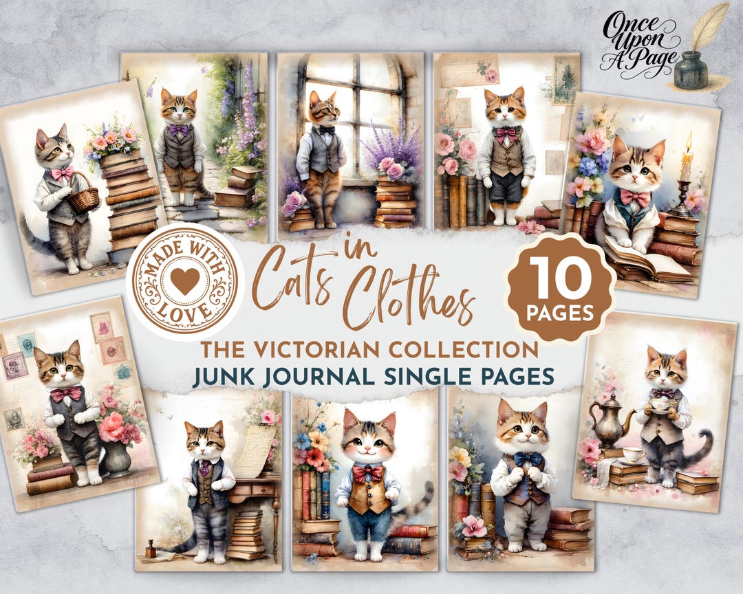 Cats in Clothes Junk Journal Pages, Victorian Cat Printable Pages ...