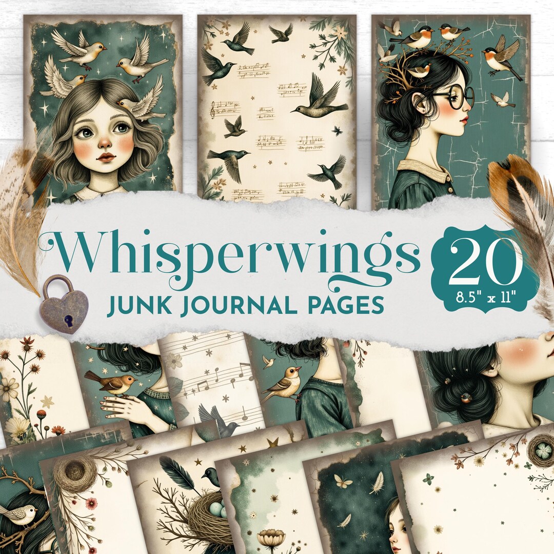 Whisper Wings Junk Journal Pages, Surreal Bird-themed Kit, Vintage ...