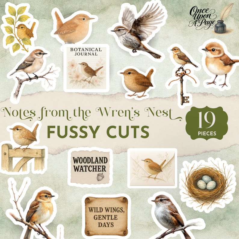 Birds Junk Journal Fussy Cuts, Printable Wren Ephemera, Nest and ...