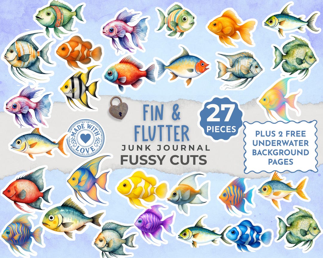 Ocean Fish Fussy Cuts for Junk Journals, Whimsical Sea Creatures ...