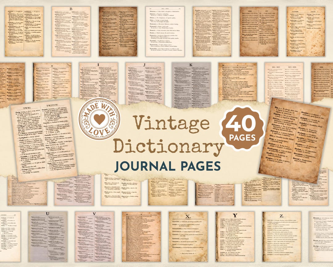 Vintage Dictionary Definition Junk Journal Pages, Antique Book Paper ...