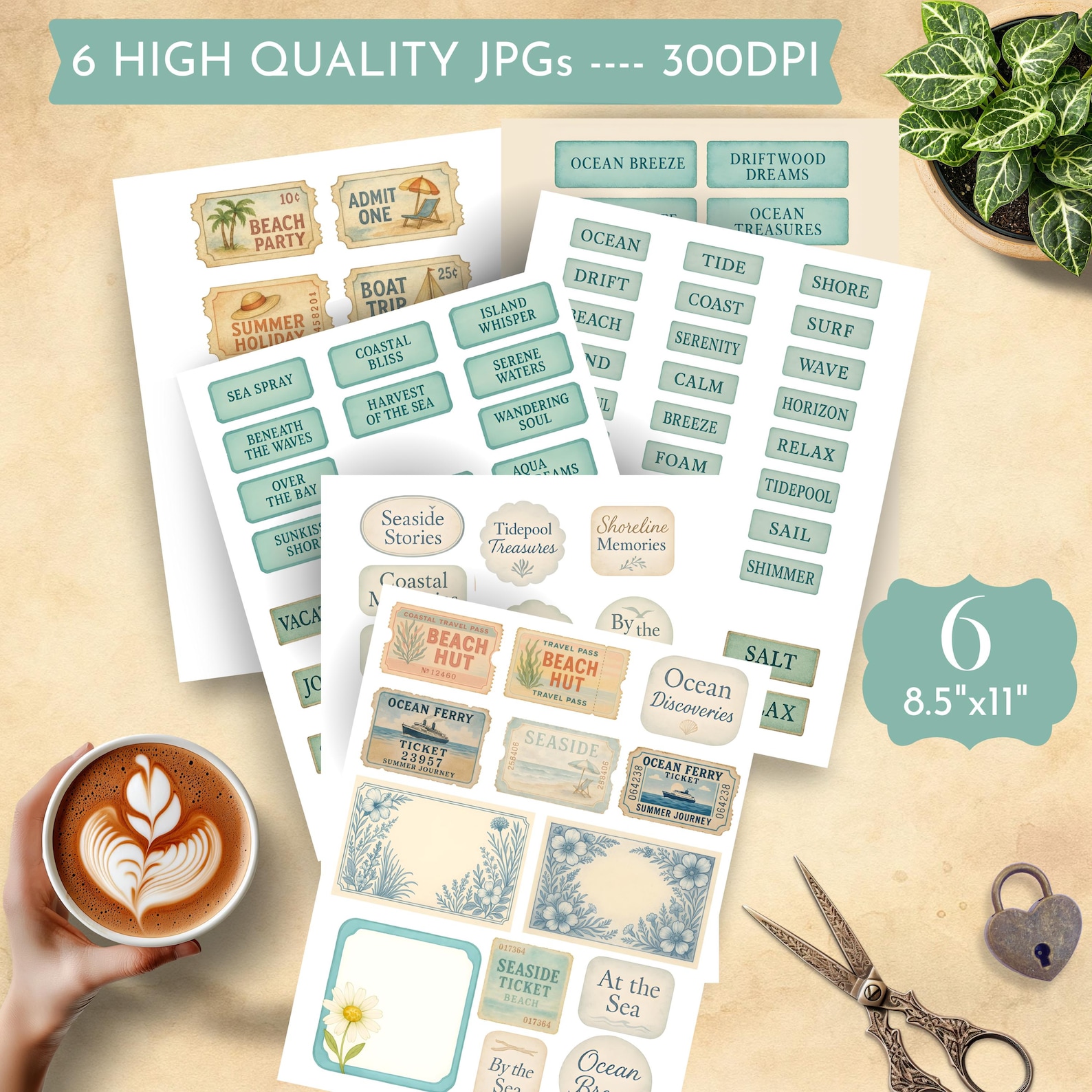 Summer Beach House Junk Journal Labels, Coastal Calm Words & Phrases ...