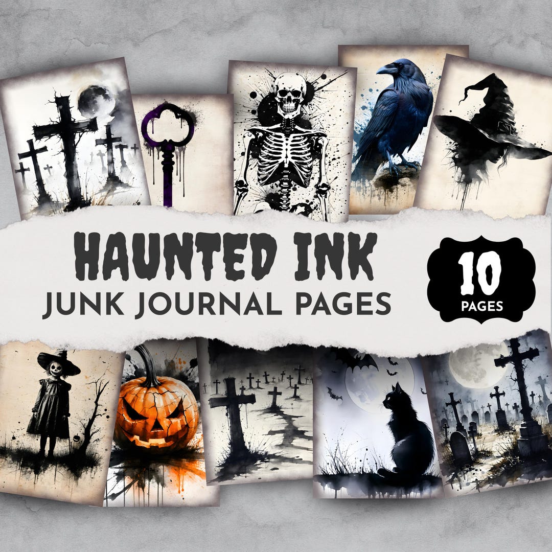 Spooky Junk Journal Pages, Halloween Junk Journal Papers, Ink Splatter ...
