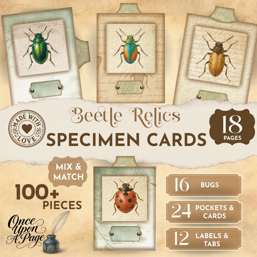 Specimen Cards Printable Junk Journal, Beetle Relics Ephemera, Pockets ...