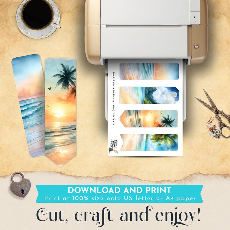 Junk Journal Printable Bookmarks, Tropical Beach Printable Bookmarks ...