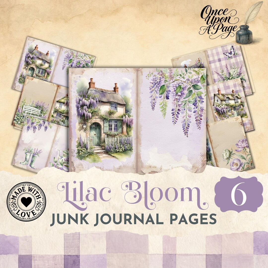 Lilac Junk Journal Pages, Soft Pastel Lilac for Scrapbook, Wisteria ...